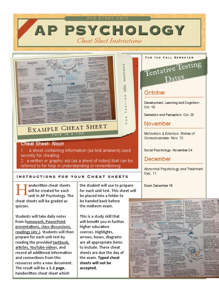 AP Psychology Unit Cheat Sheet Guide | PDF