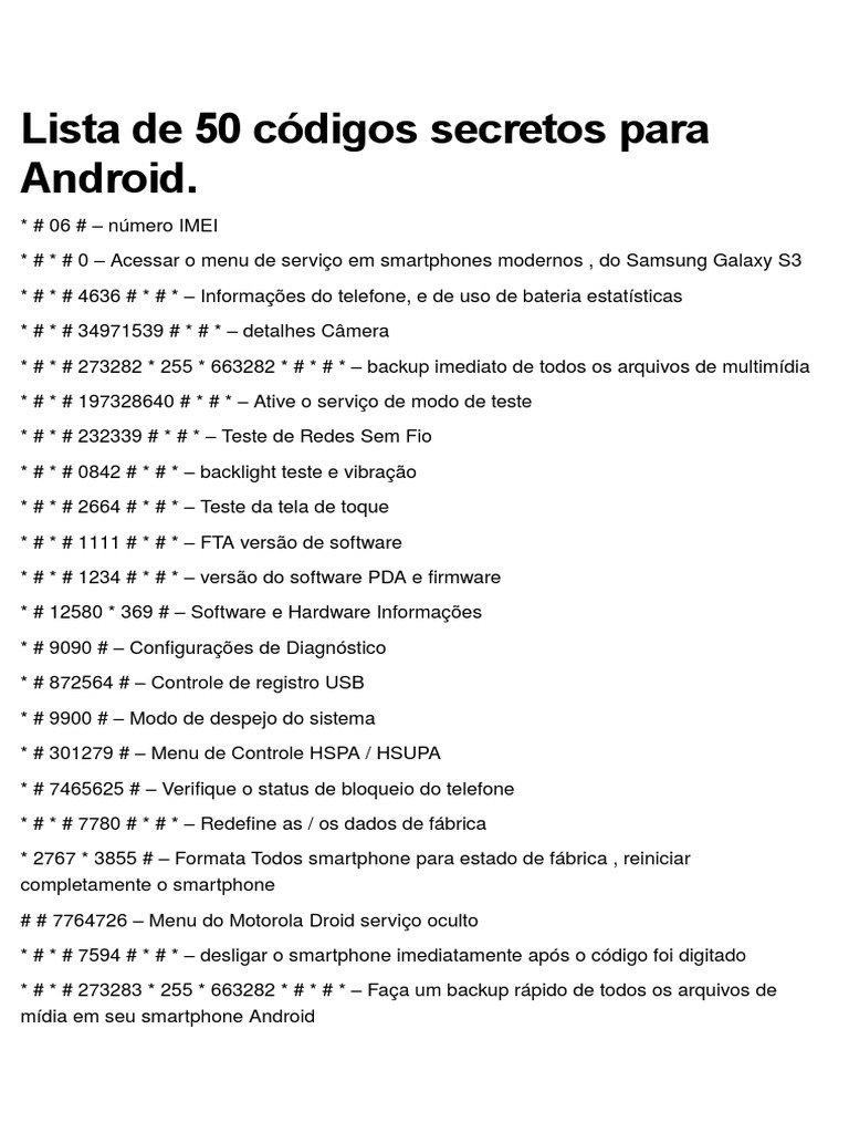 Códigos Secretos para Android | PDF | Computadores