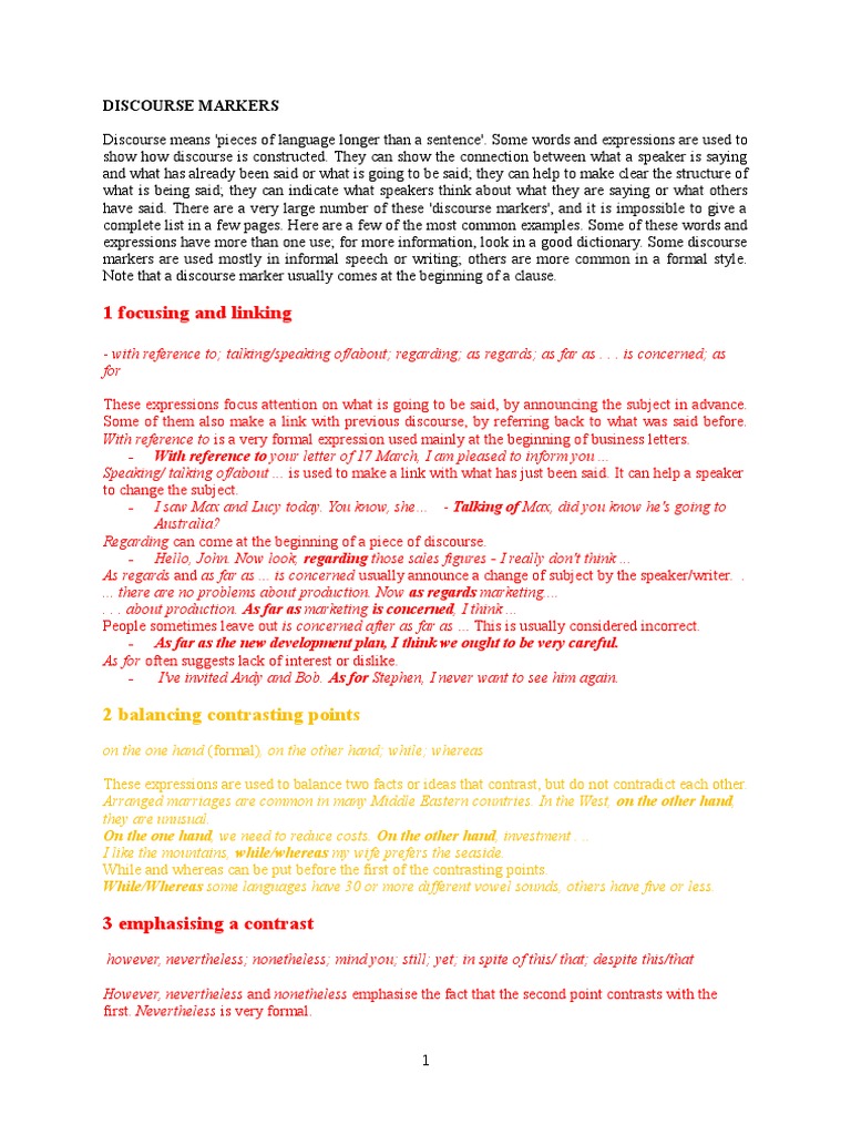 Discourse Markers | PDF | Discourse | Public Speaking