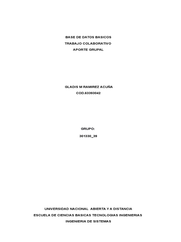 Base de Datos Basicos Grupal | PDF | Tabla (base de datos) | Modelo relacional