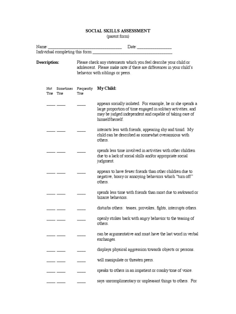 Social Skills Assessment for Children | PDF | Career & Growth