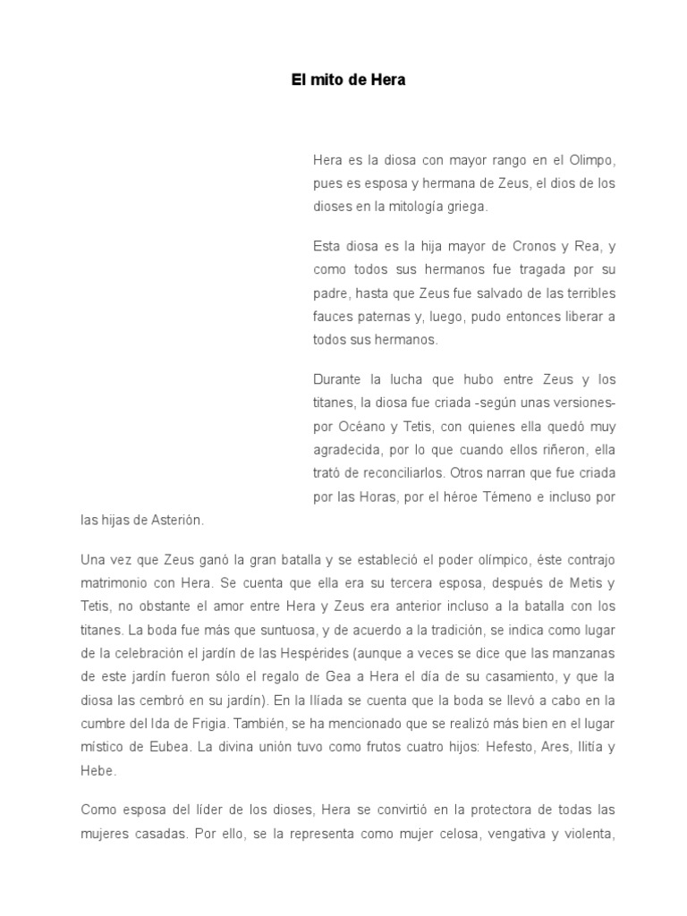 El Mito de Hera | PDF | Hera | Zeus