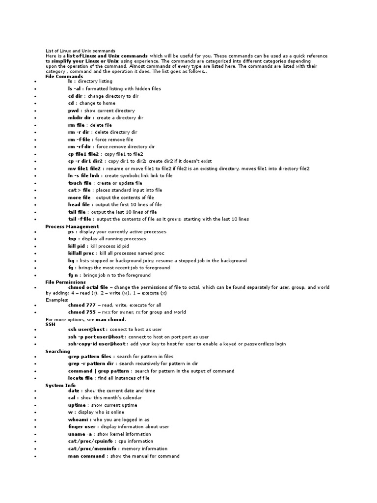 Linux And Unix Commands Pdf Computer File File Transfer Protocol 8444