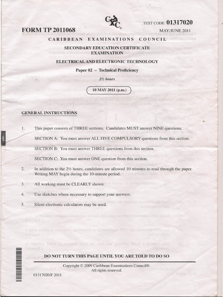 Electonics CXC Exam 2013 | PDF | Inductor | Electrical Equipment