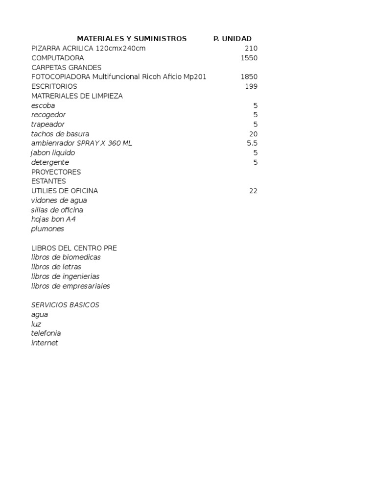 Lista de Bienes Materiales | PDF