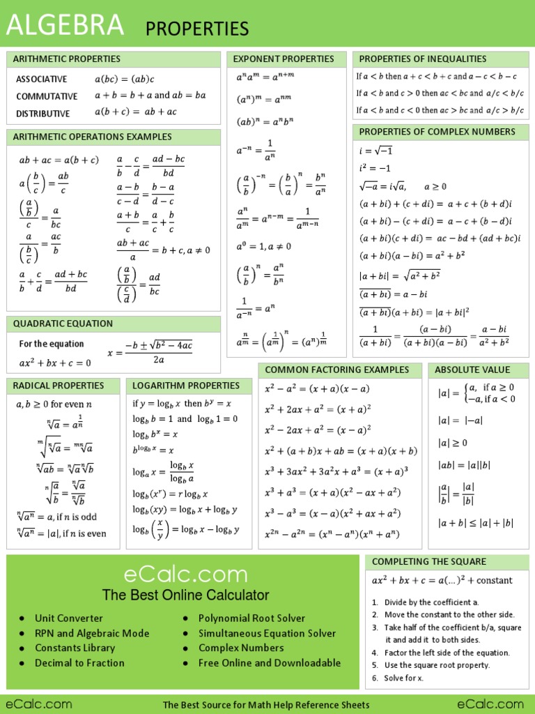 Algebra, Geometry, Trigonometry, Calculus Math Formulas | PDF ...
