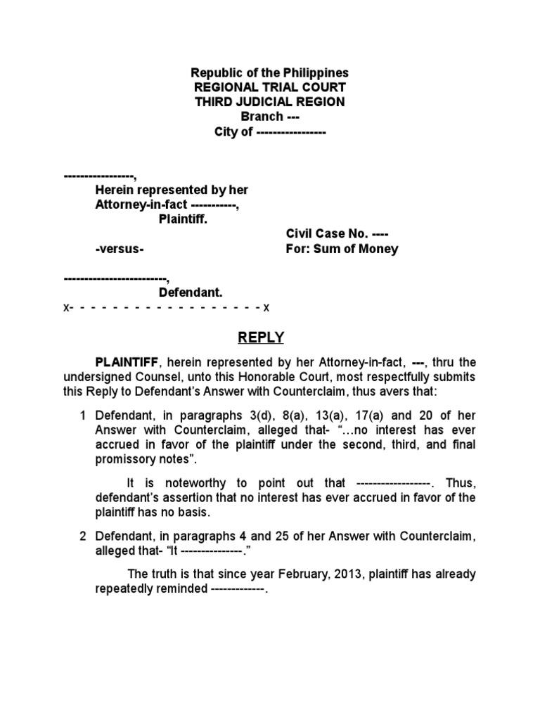 Sample Reply | Download Free PDF | Lawsuit | Legal Concepts