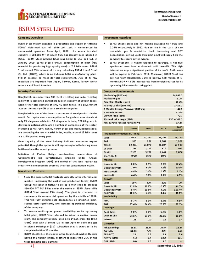BSRM Steels Limited | PDF | Margin (Finance) | Steel