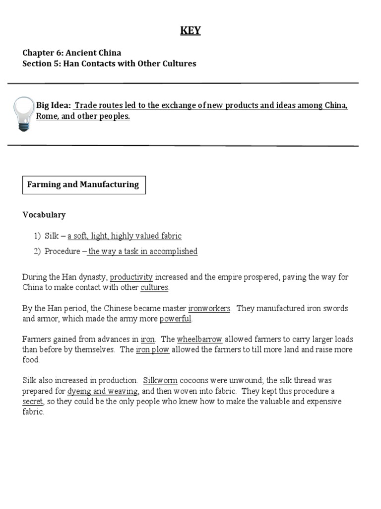 Chapter 6 Lesson 5 Han Contacts With Other Cultures KEY | PDF | Silk ...