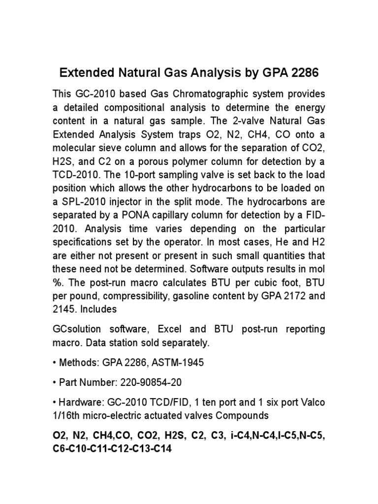 Extended Natural Gas Analysis by GPA 2286 | PDF