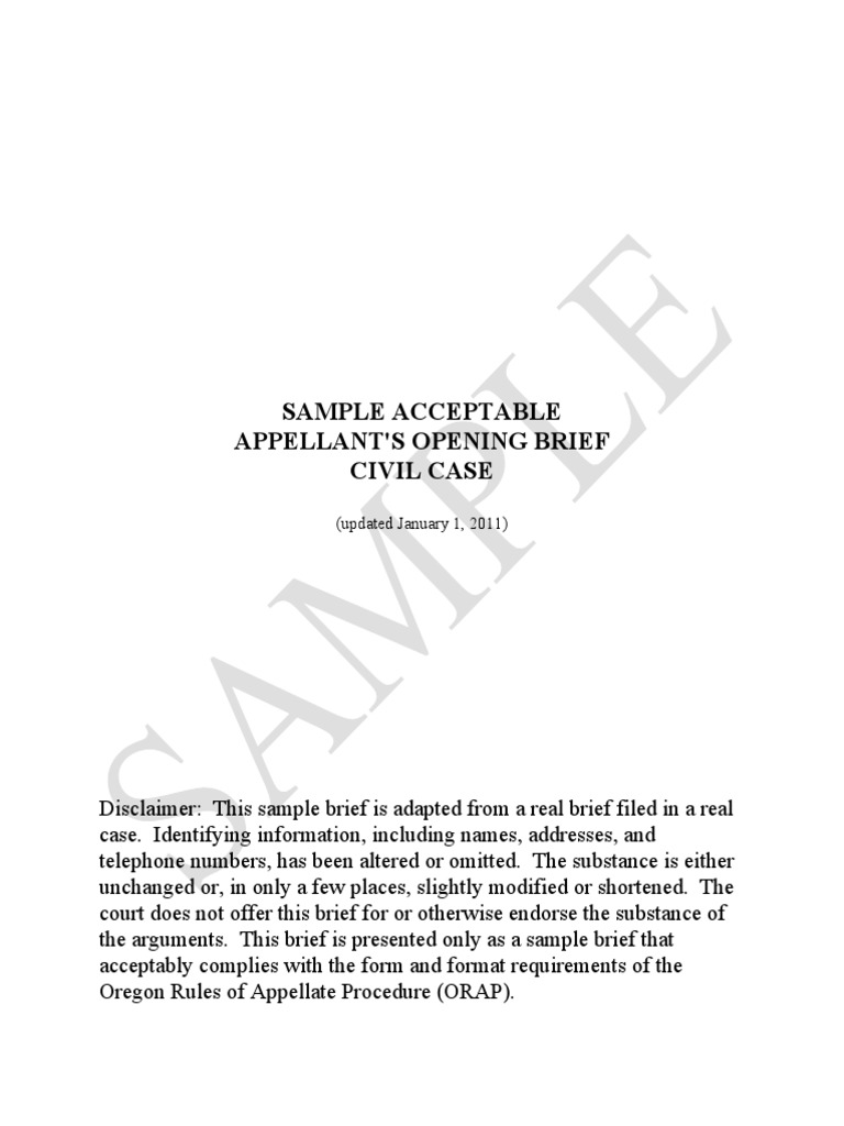 Civil Case Sample Acceptable Appellant S Opening Brief | PDF