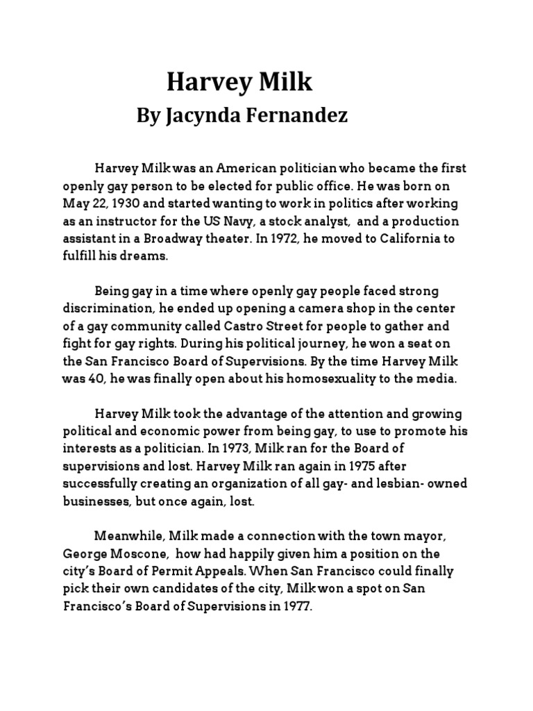 Harveymilk Historyreport Jacyndafernandez | PDF