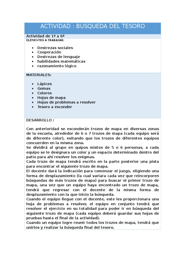 Búsqueda del Tesoro Escolar para Niños | PDF | Mapa | Ocio