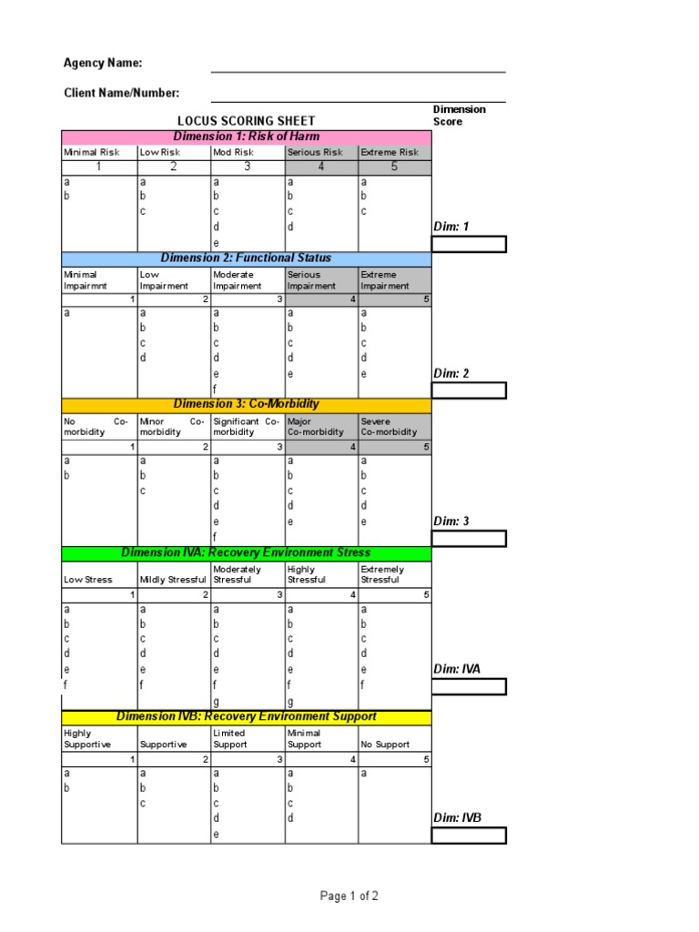 Assessing Risk and Recovery: A LOCUS Scoring Sheet | PDF | Comorbidity ...