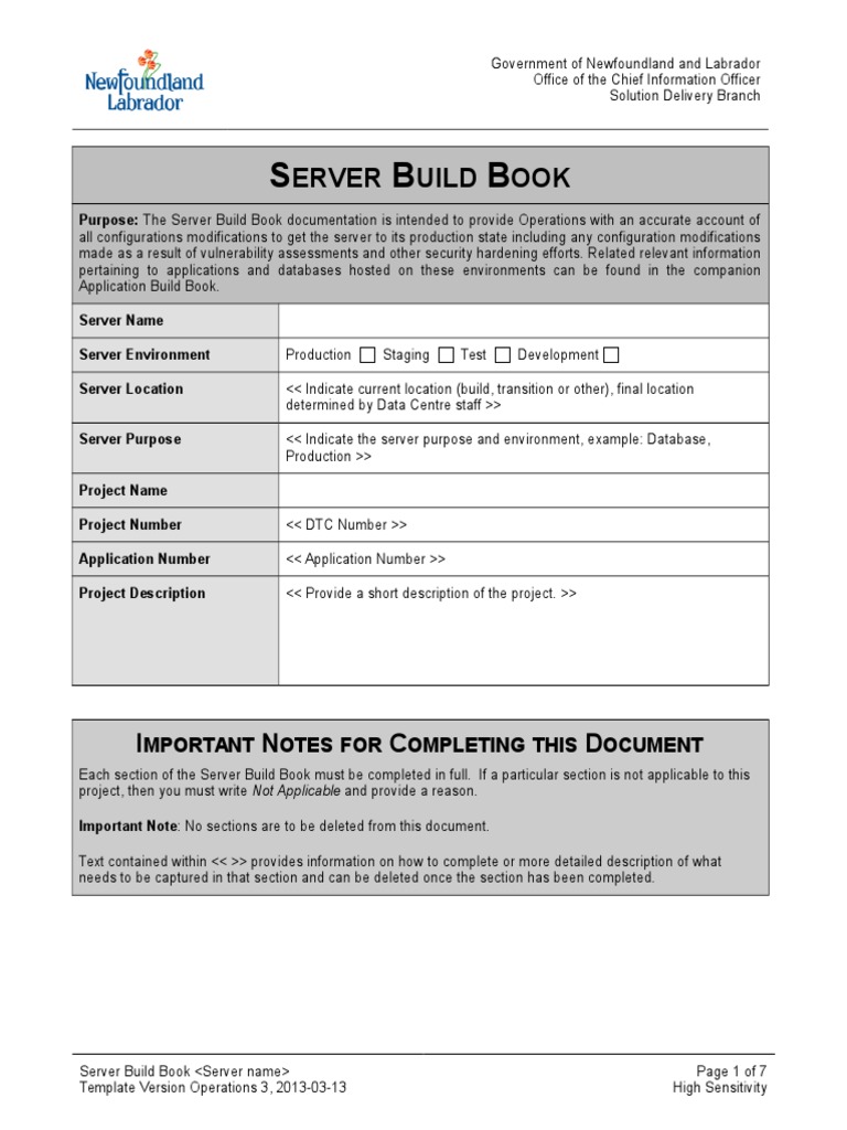 Server Build Documentation Template | PDF | Business | Technology ...