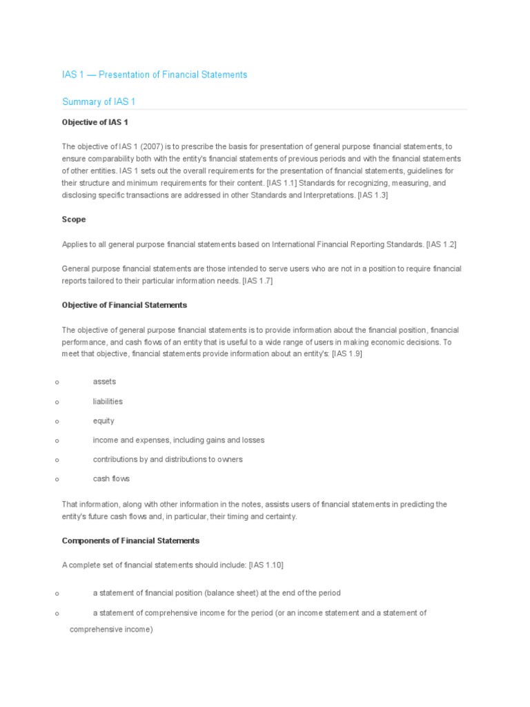 IAS 1: Financial Statements Overview | PDF | International Financial ...