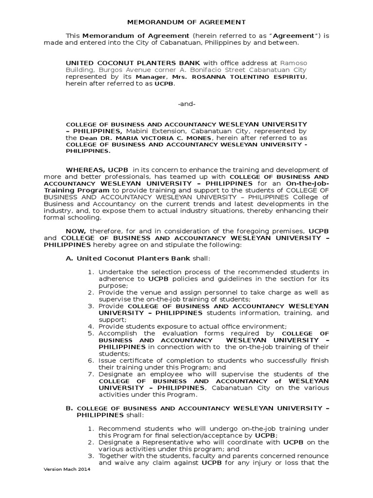 Sample Moa ojt | Negligence | Justice | Free 30-day Trial | Scribd