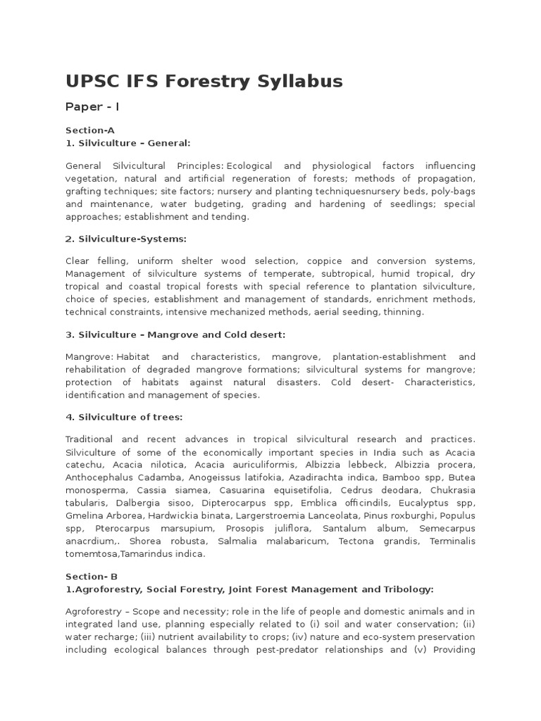UPSC IFS Forestry Syllabus | Conservation Biology | Forestry
