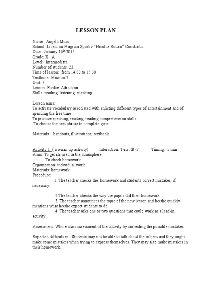 Lesson Plan Entertainment 10th Grade | PDF | Lesson Plan | Educational ...