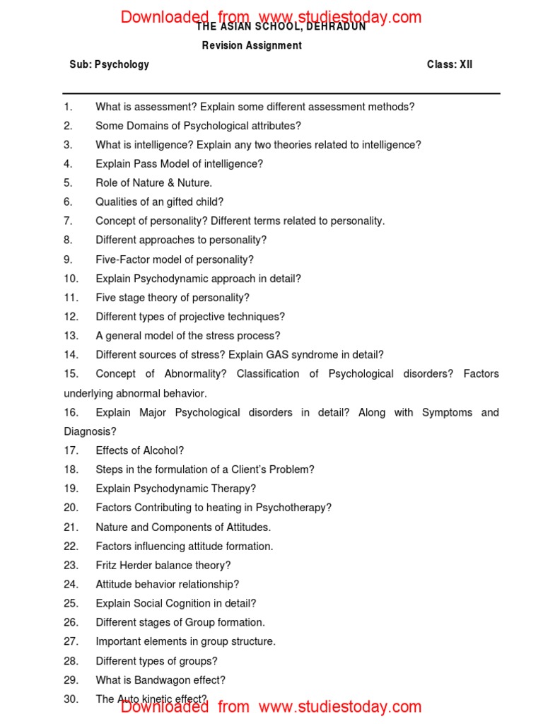 CBSE Class 12 Psychology - Revision | PDF