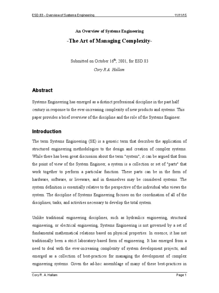 The Art of Managing Complexity-: An Overview of Systems Engineering ...