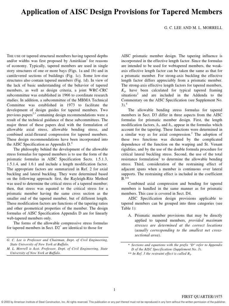 Application of AISC Design Provisions For Tapered Members | PDF ...