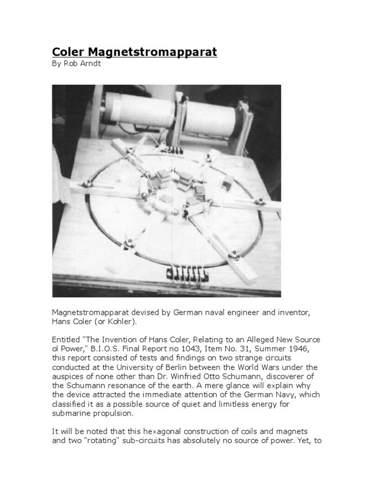 Hans Coler's Magnetstromapparat Analysis | PDF | Luminiferous Aether ...