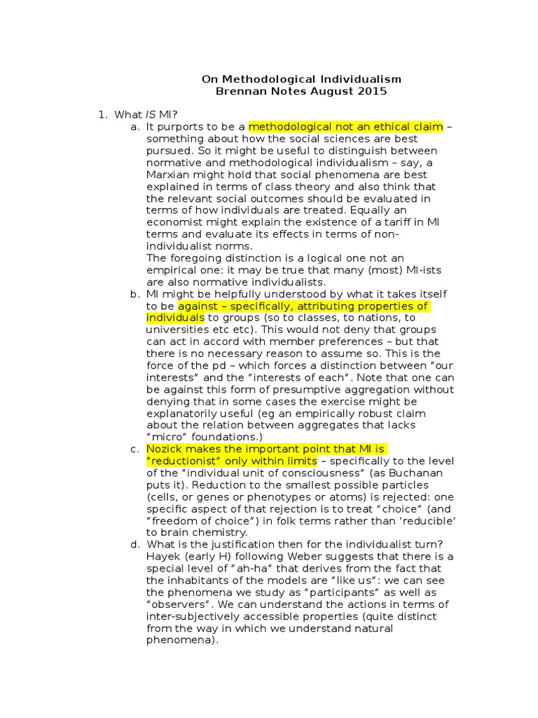 On Methodological Individualism Brennan Notes August 2015 | PDF ...