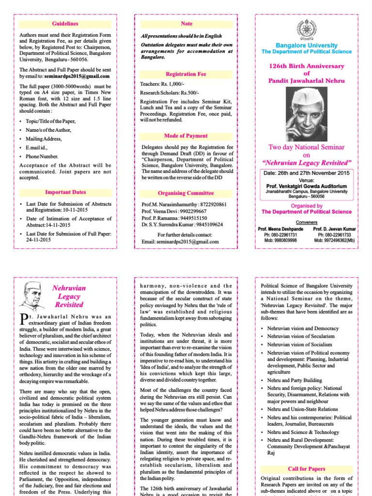 Nehruvian Legacy Brochure | PDF | Jawaharlal Nehru | Secularism