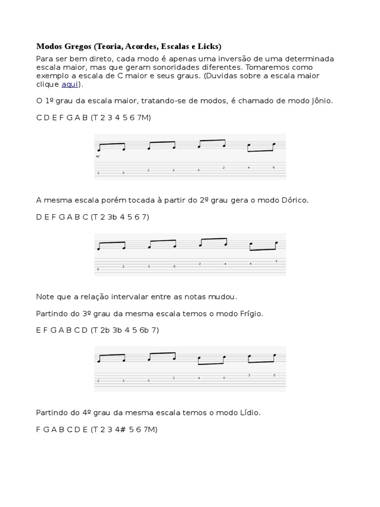 Modos Gregos: Teoria, Acordes, Escalas e Licks para cada um dos Sete ...