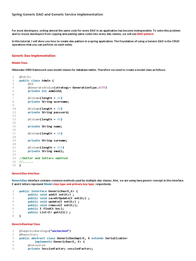 Spring Generic DAO and Generic Service Implementation | PDF | Computer Programming | Software ...