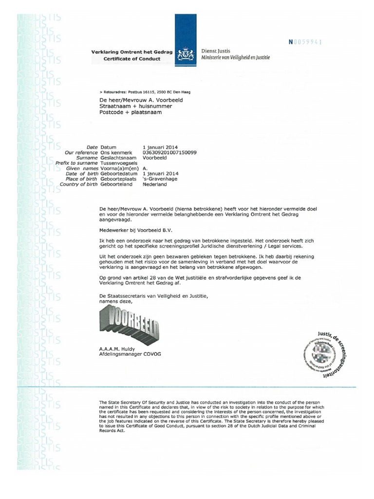 Voorbeeld Van Een VOG-aanvraag | PDF