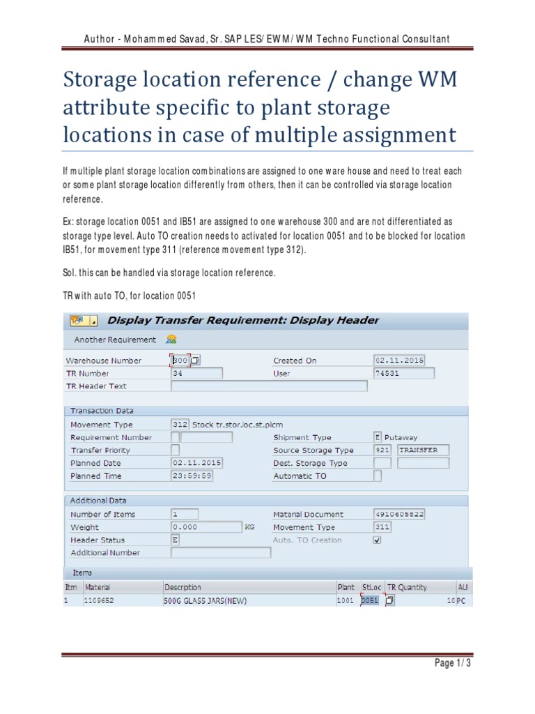 Storage Location Reference in SAP WM | PDF | Warehouse | Areas Of ...