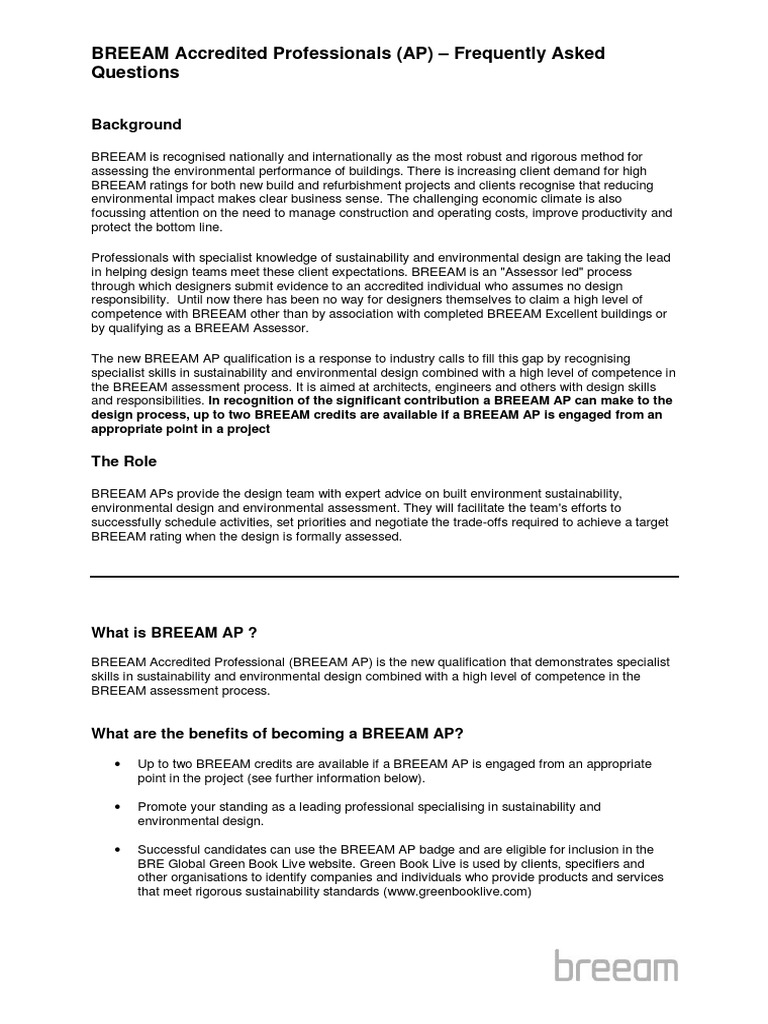Breeam AP Faq | PDF | Sustainability | Cognition
