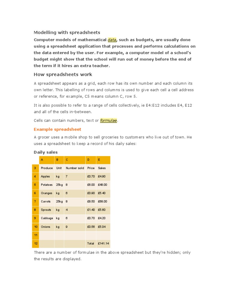 Spreadsheet Basics for Students | PDF | Spreadsheet | Formula