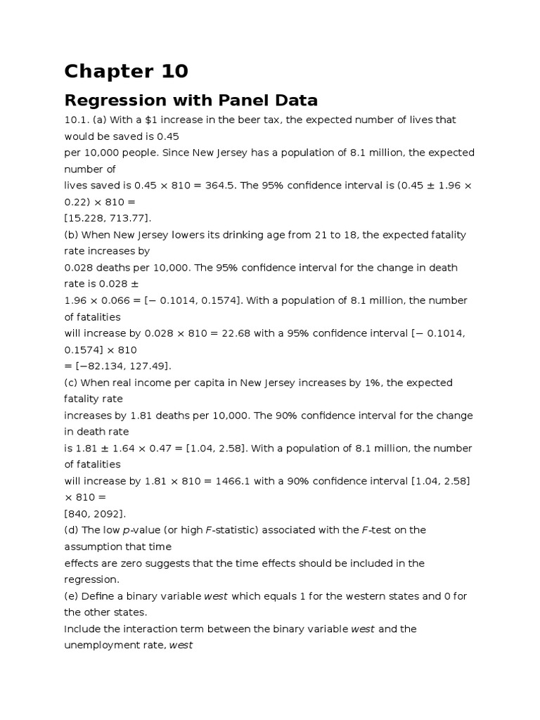 Solution Econometric Chapter 10 Regression Panel Data | PDF | Regression Analysis | Statistical ...