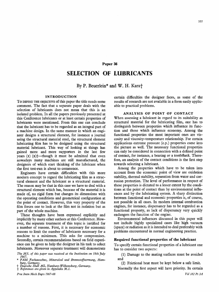 Selection of Lubricant | PDF | Bearing (Mechanical) | Lubricant