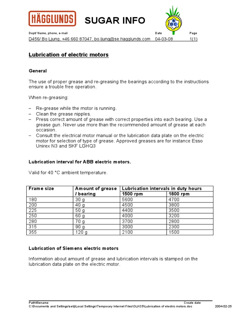 Electric Motor Lubrication Guide | PDF