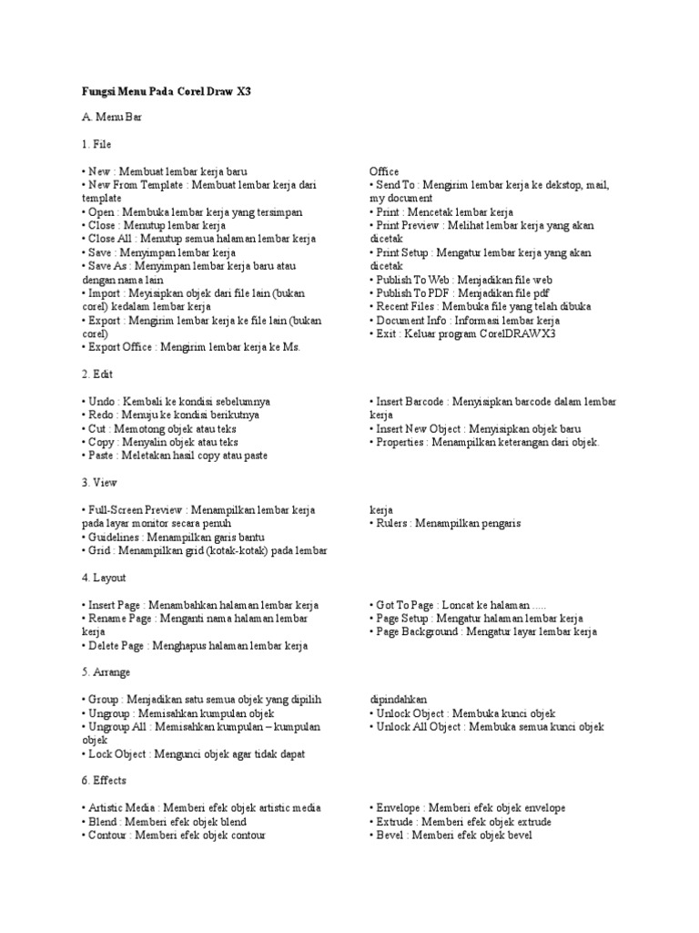 Panduan Menu CorelDRAW X3 | PDF