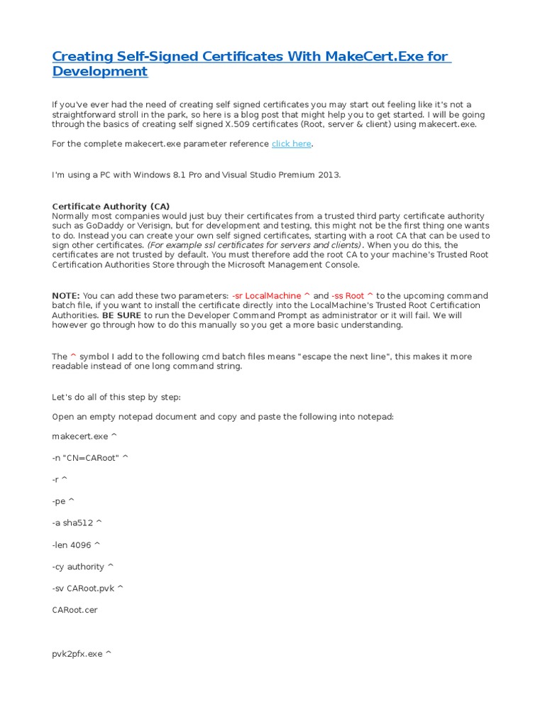 Creating Self-Signed Certificates for Development with MakeCert.exe: A ...