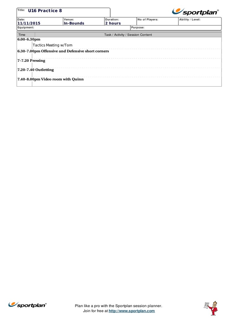 U16 Practice Session Plan | PDF