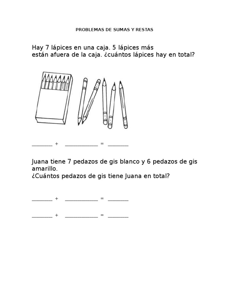 Problemas de Sumas y Restas para Primer Grado | PDF | Enseñanza de ...