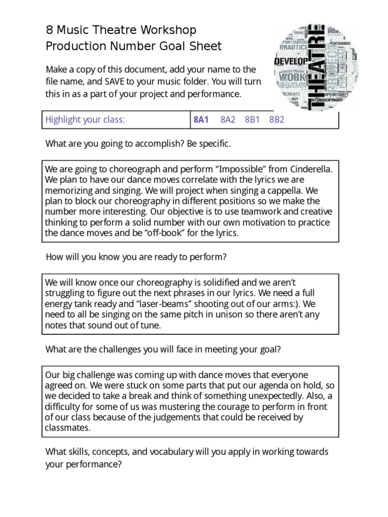 8th Grade Music Theatre Production Goals | PDF | Musical Compositions ...