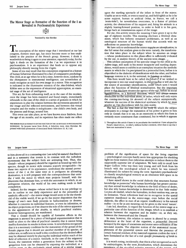 Mirror Stage Lacan | PDF