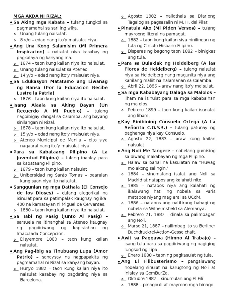 Mga Akda Ni Rizal | PDF