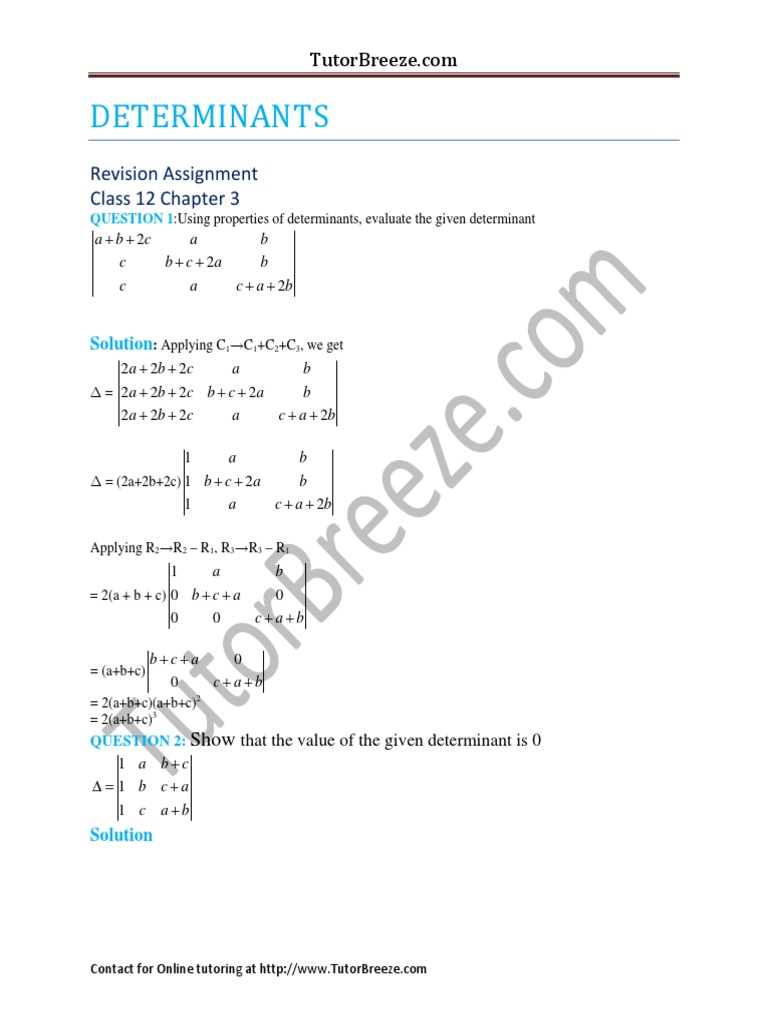 4.determinants Assignment Solutions | Download Free PDF | Determinant | Matrix (Mathematics)