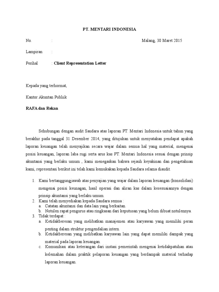 Client Representation Letter