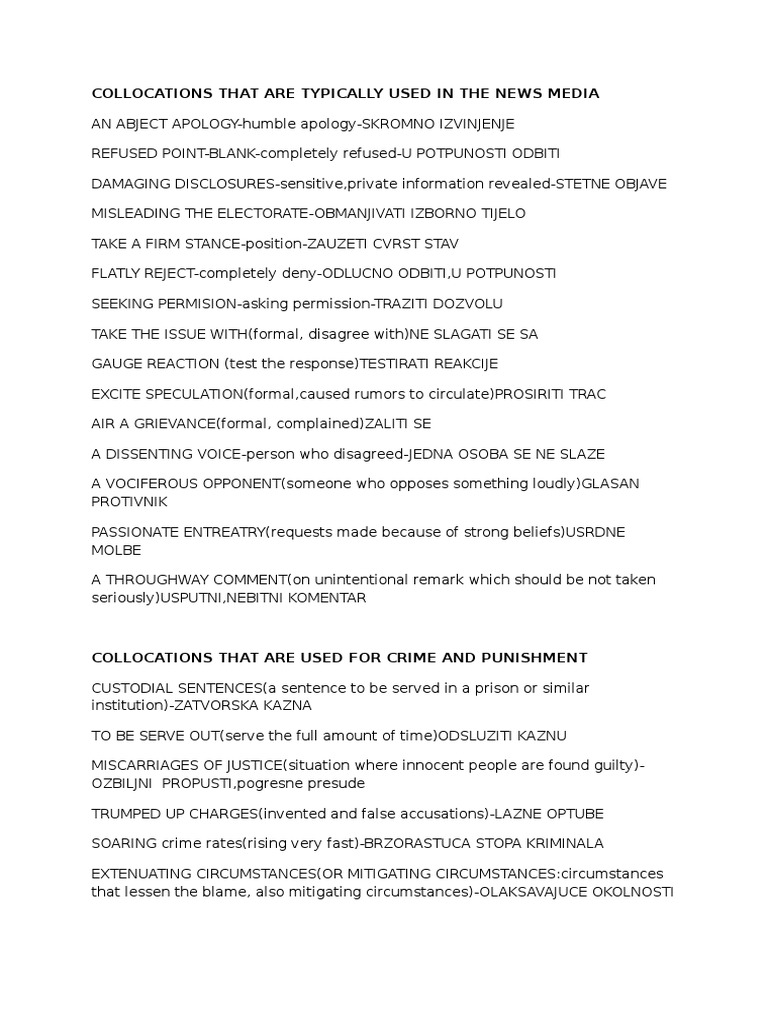 Common Media and Legal Collocations | PDF
