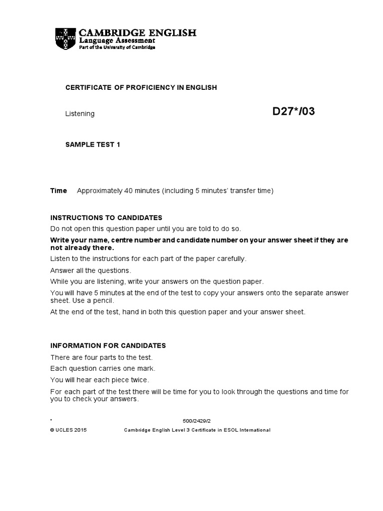 Cambridge English Proficiency Sample Paper 1 Listening v2 | PDF