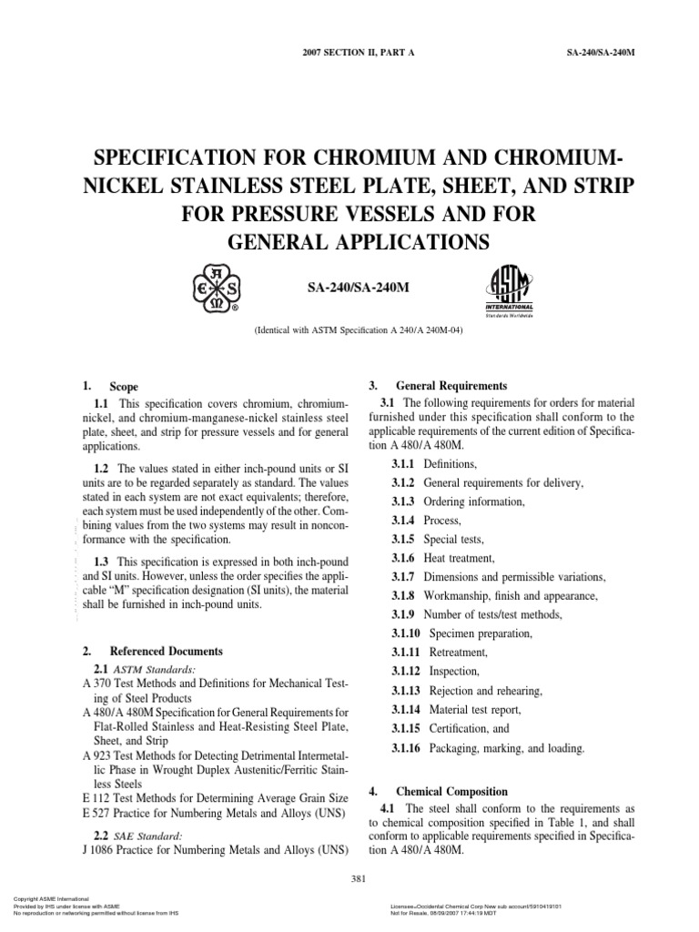 Asme Section II A Sa-240 Sa-240m | PDF